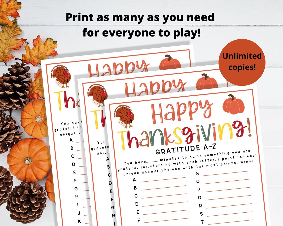 Thanksgiving Gratitude Game Thanksgiving AZ Game Thankful - Etsy
