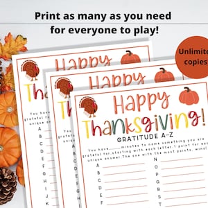 Thanksgiving Gratitude Game - Thanksgiving AZ Game, Thankful for ...