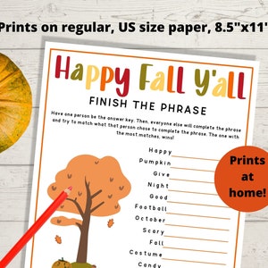 Fall Finish the Phrase Game - Autumn Family Fun Game, Finish My Phrase ...