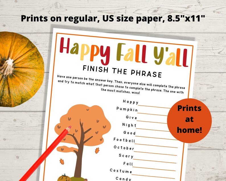 Fall Finish the Phrase Game - Autumn Family Fun Game, Finish My Phrase ...