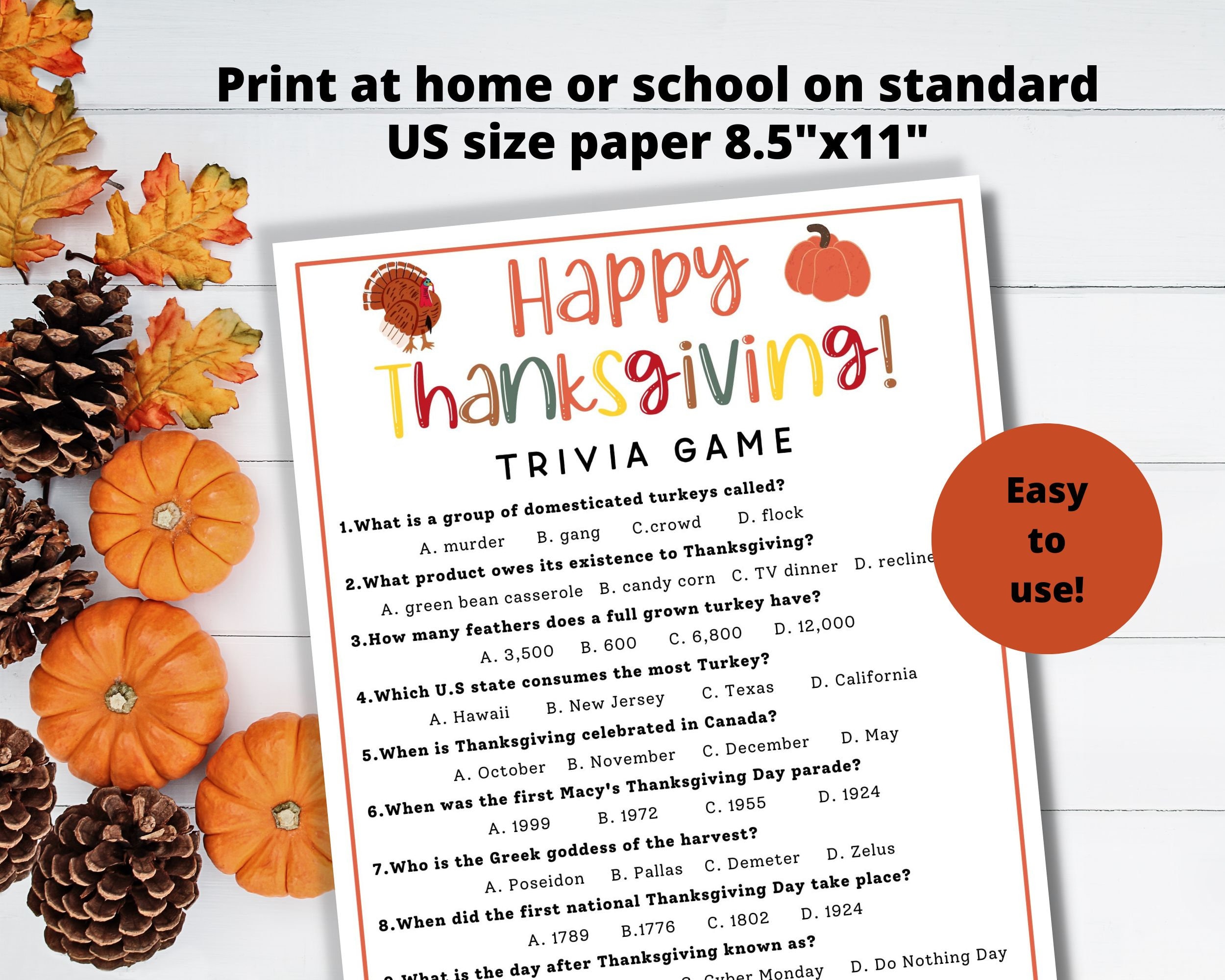 Thanksgiving Trivia Game - Thanksgiving Trivia, Friendsgiving Trivia ...