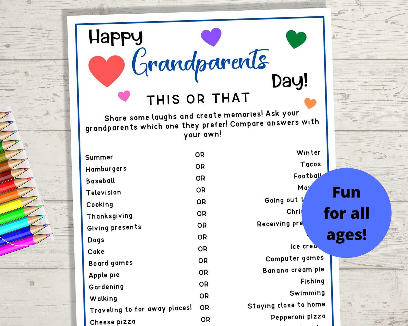 Grandparents Day Printables Grandparents Day Game, This or That, Would ...