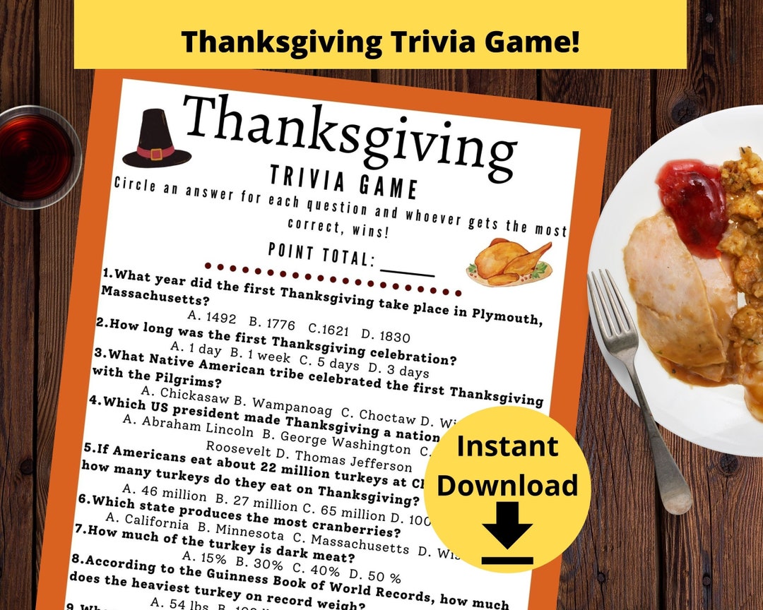 Thanksgiving Trivia Party Game - Thanksgiving Printable Game ...