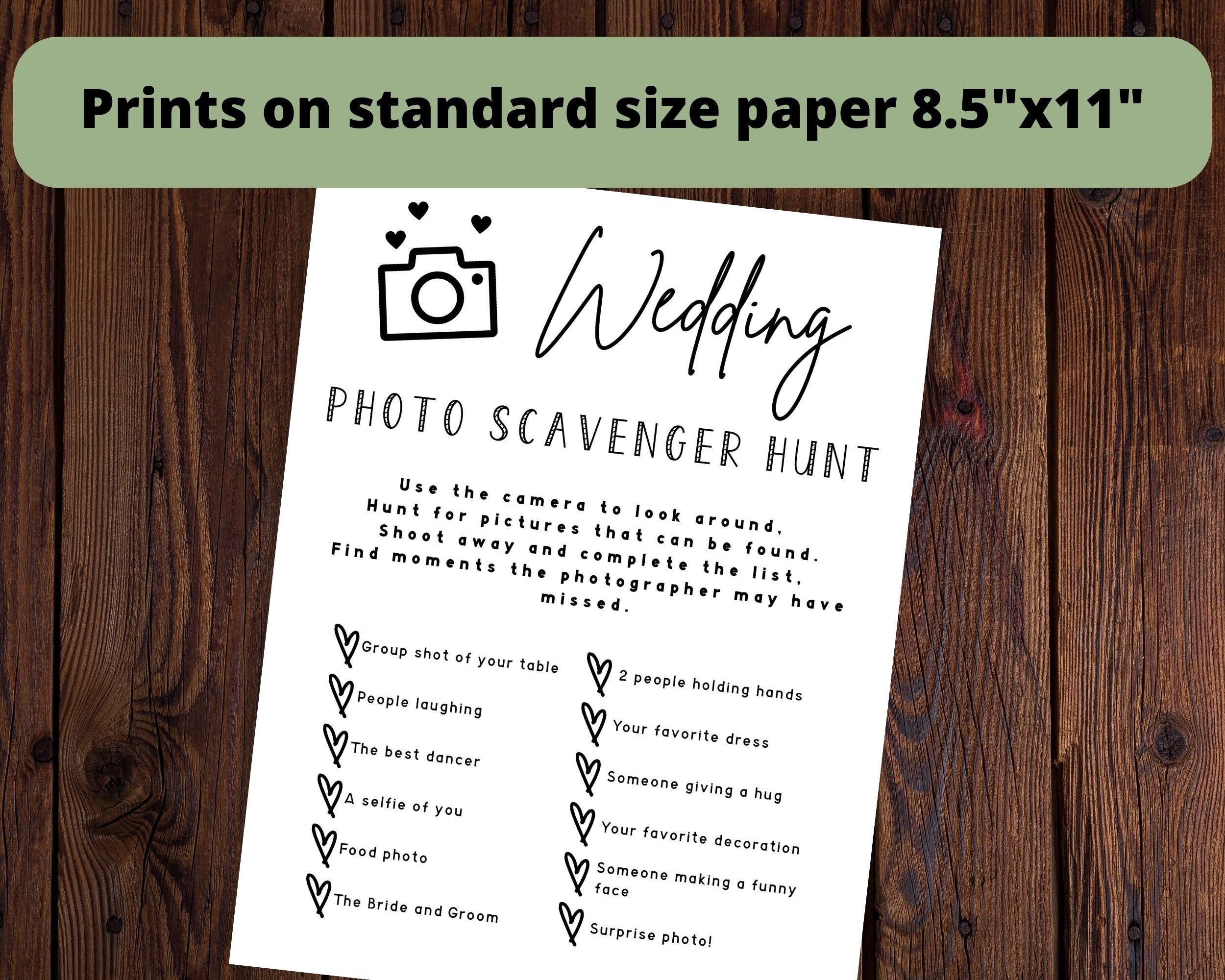 Camera Wedding Game Wedding Reception Game Photo Scavenger - Etsy