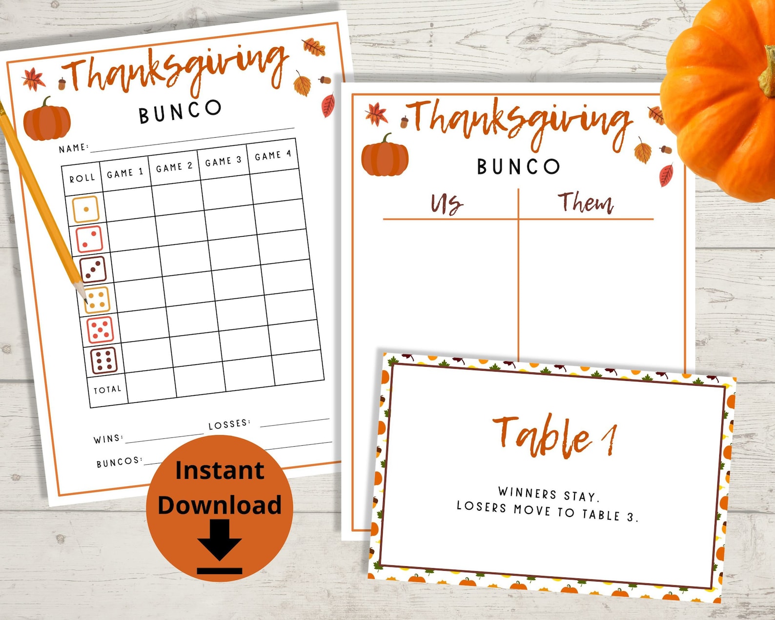 Thanksgiving Bunco - Fall Bunco Score Cards, Printable Bunco Game ...