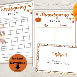 Thanksgiving Bunco - Fall Bunco Score Cards, Printable Bunco Game ...