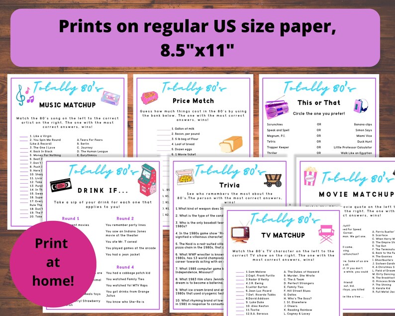 80's Game Bundle - 80s Trivia, 80s Theme Party Games, 80s Bachelorette ...