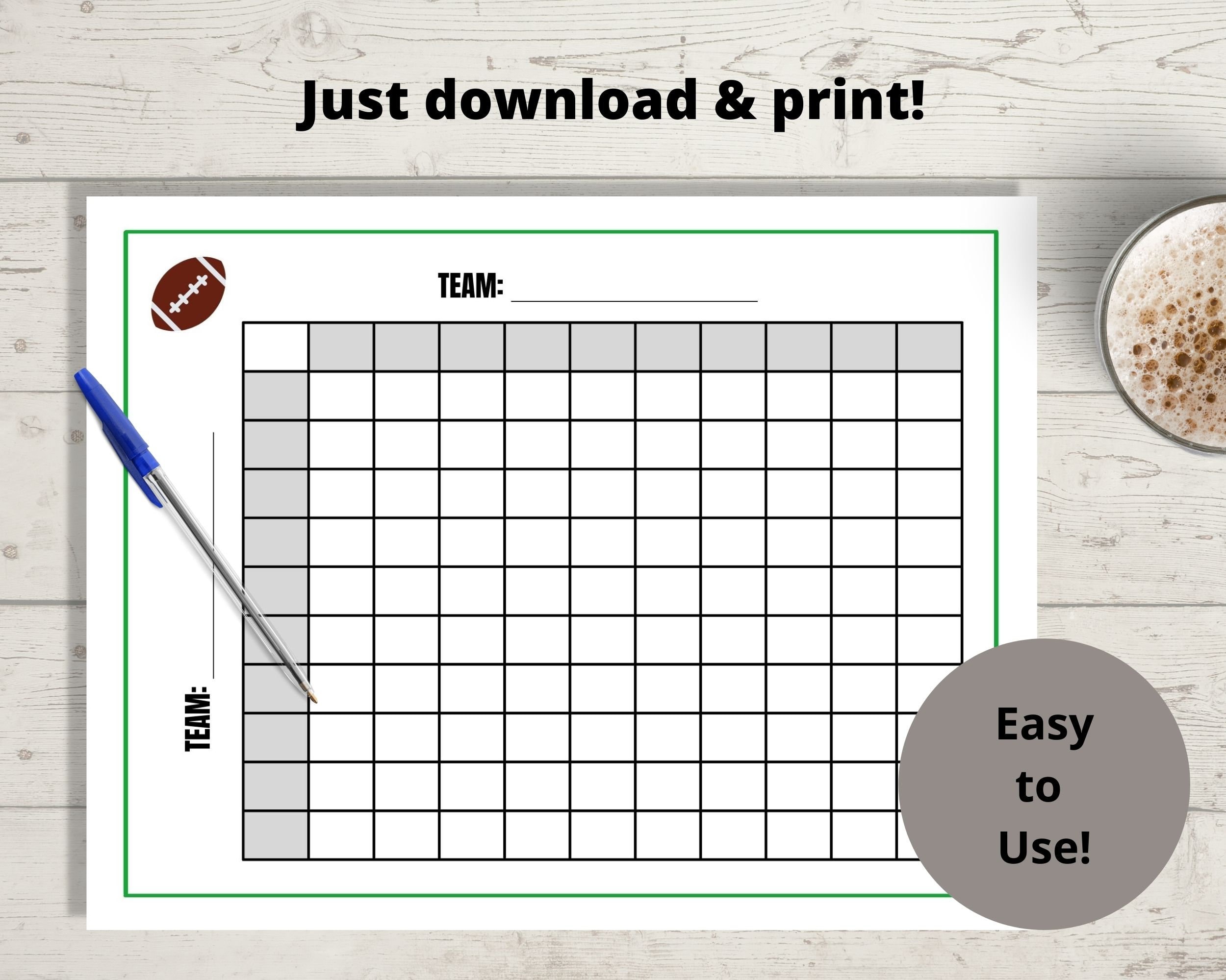 Printable Football Squares Game - Football Pool Template, the Big Game ...