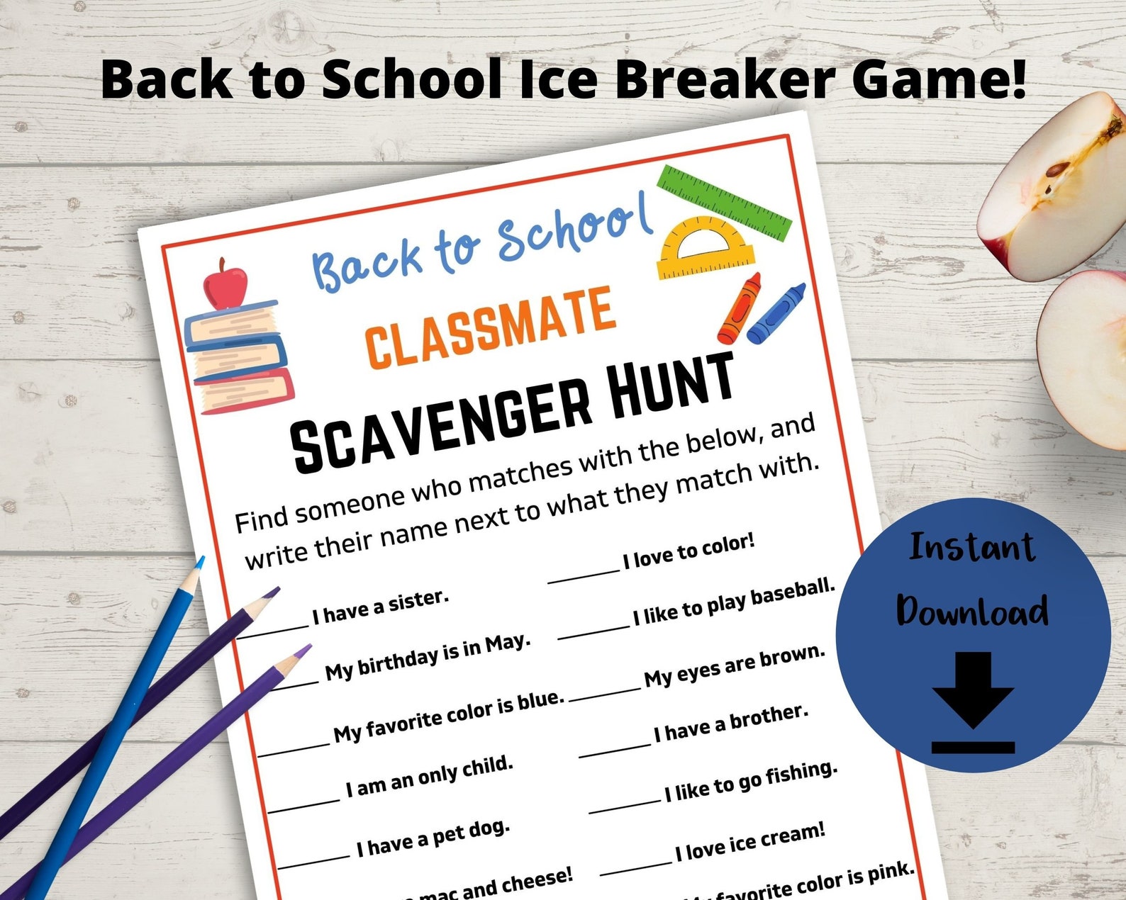 Back to School Classmate Scavenger Hunt Game - Icebreaker Game for Kids ...