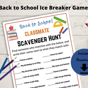 Back to School Classmate Scavenger Hunt Game - Icebreaker Game for Kids ...