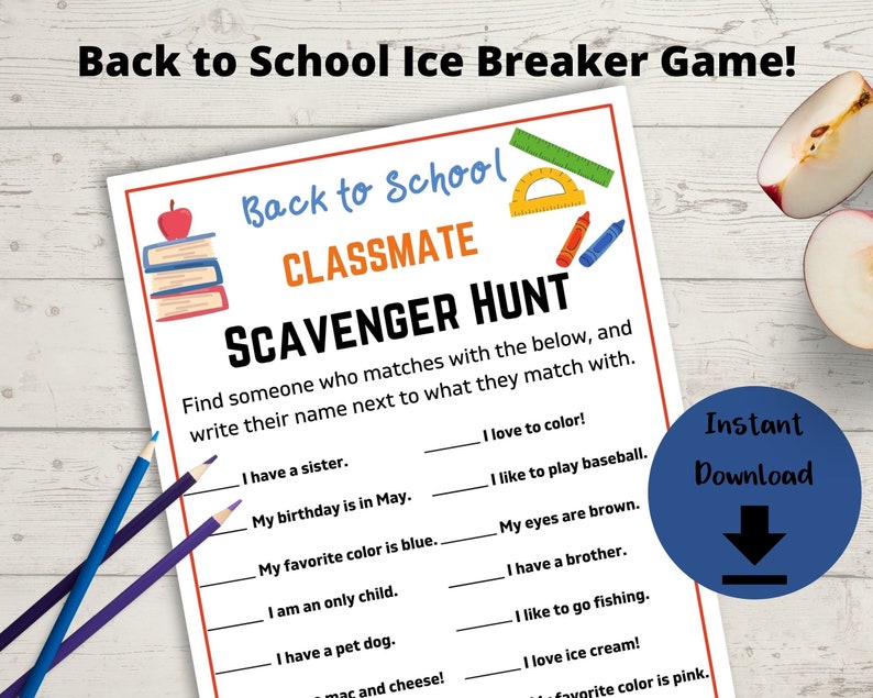 Back to School Classmate Scavenger Hunt Game - Icebreaker Game for Kids ...