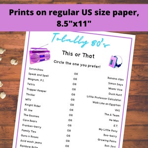 80's Party Games - This or That Game, 80s Themed Game, 50th or 40th ...