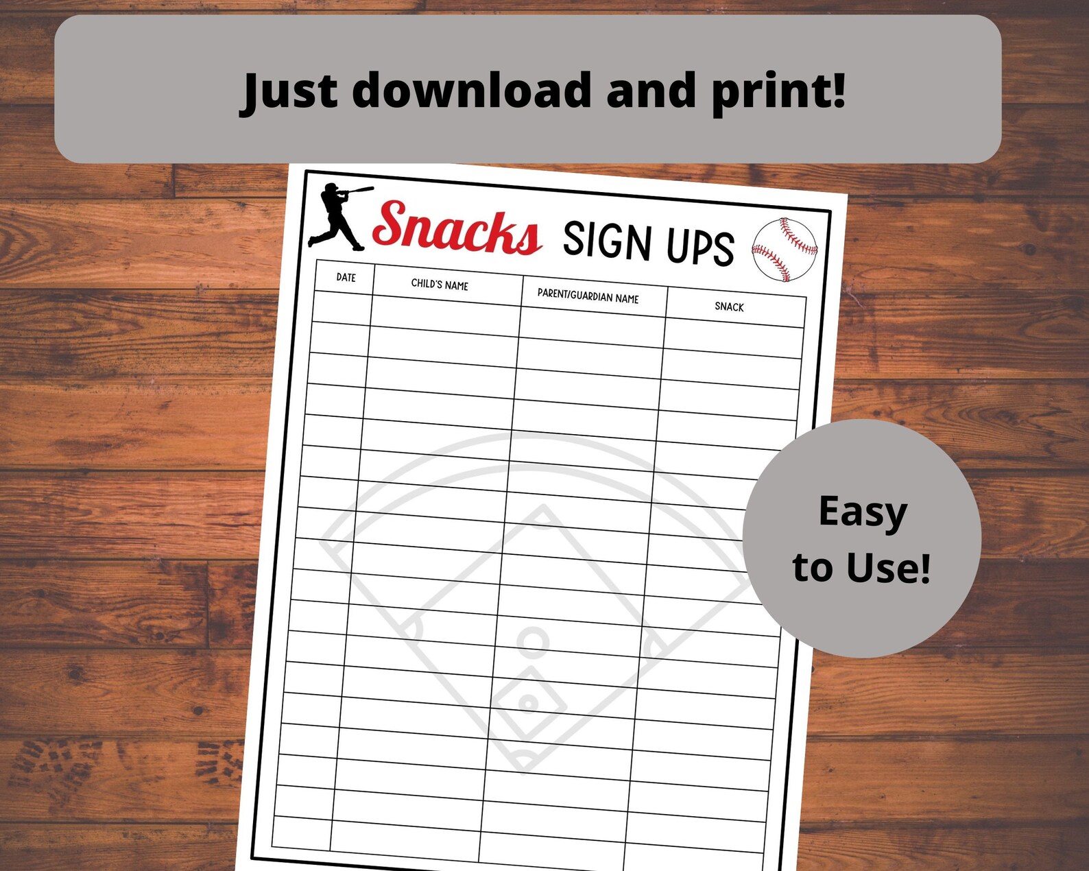 Baseball Snack Sign Up Sheet Baseball Printable Baseball Snacks Sign 