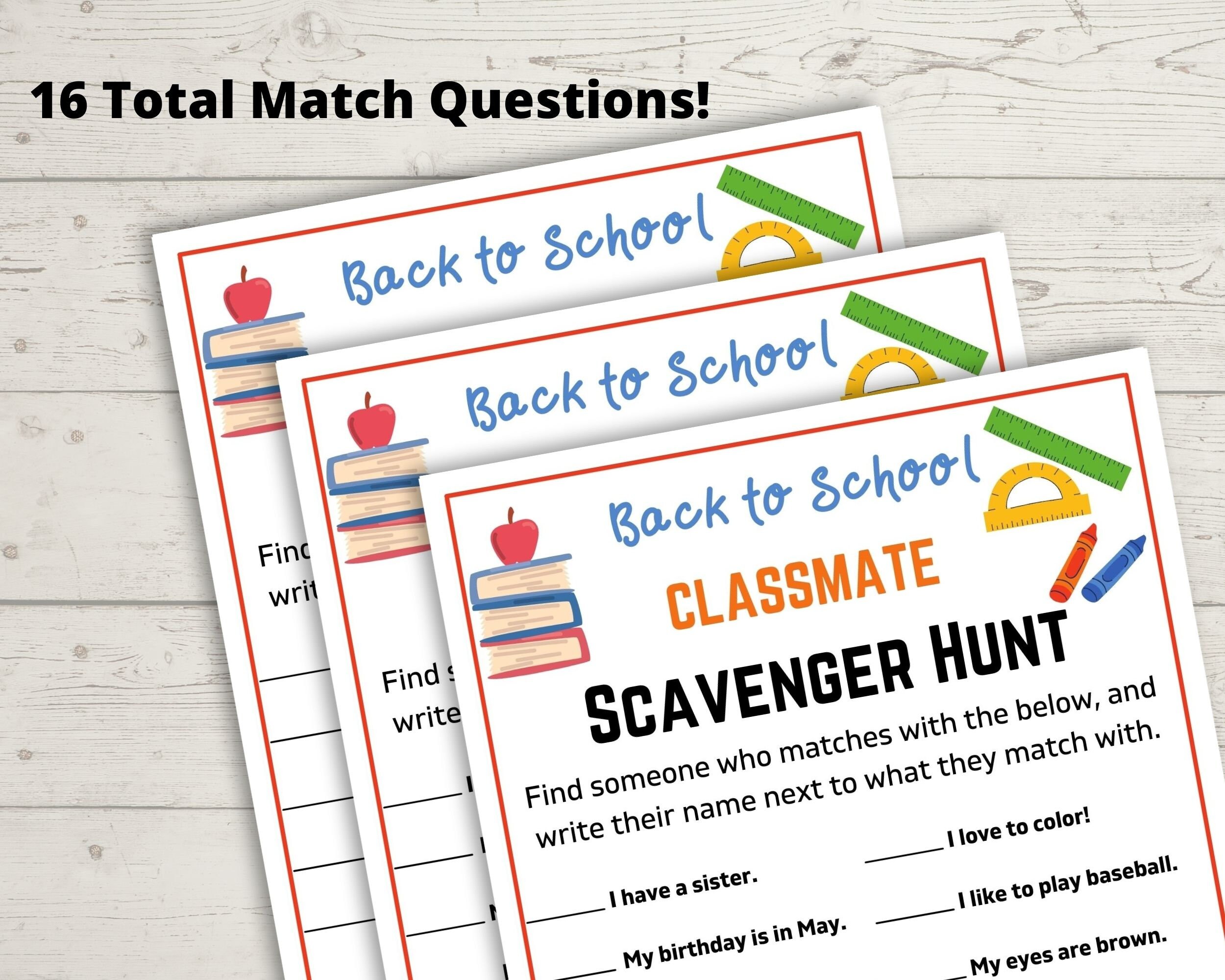 Back to School Classmate Scavenger Hunt Game - Icebreaker Game for Kids ...