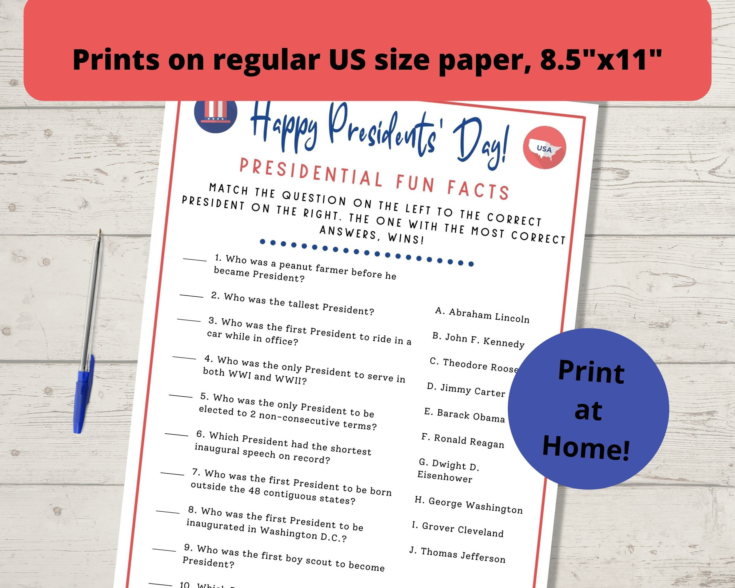 Presidents' Day Trivia Game - Presidents' Day Fun Facts Game, US ...