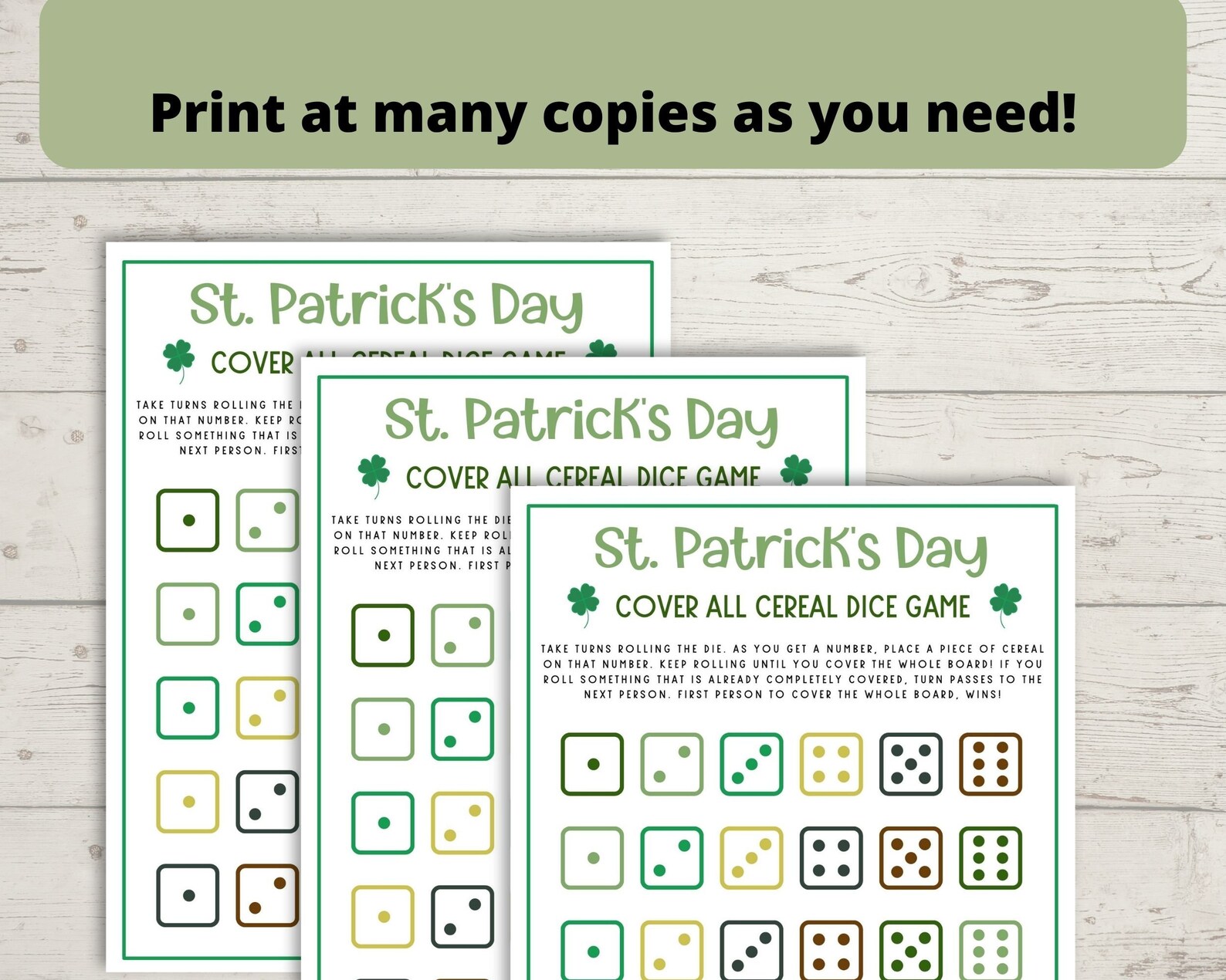 St. Patrick's Day Cover All Cereal Dice Kid's Game - St. Paddy's Day ...