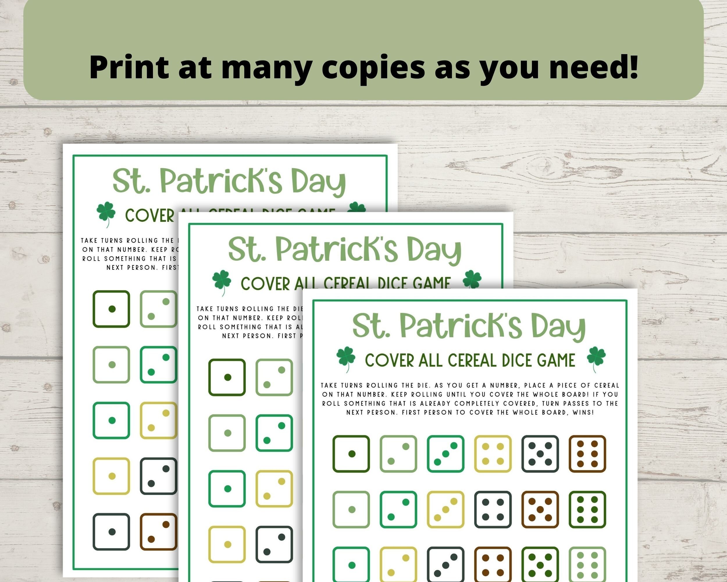 St. Patrick's Day Cover All Cereal Dice Kid's Game St. Paddy's Day ...