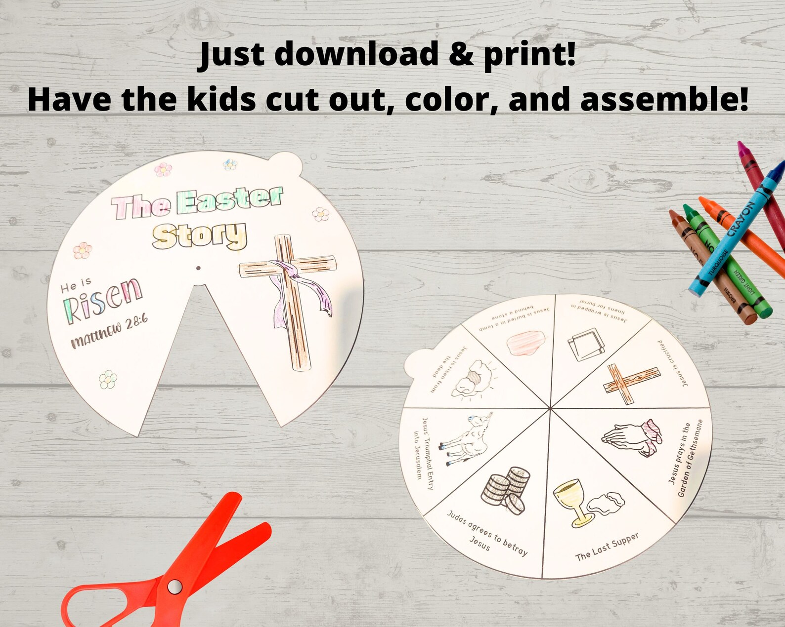 The Easter Story Coloring Wheel Easter Spinner Wheel, Easter Craft ...