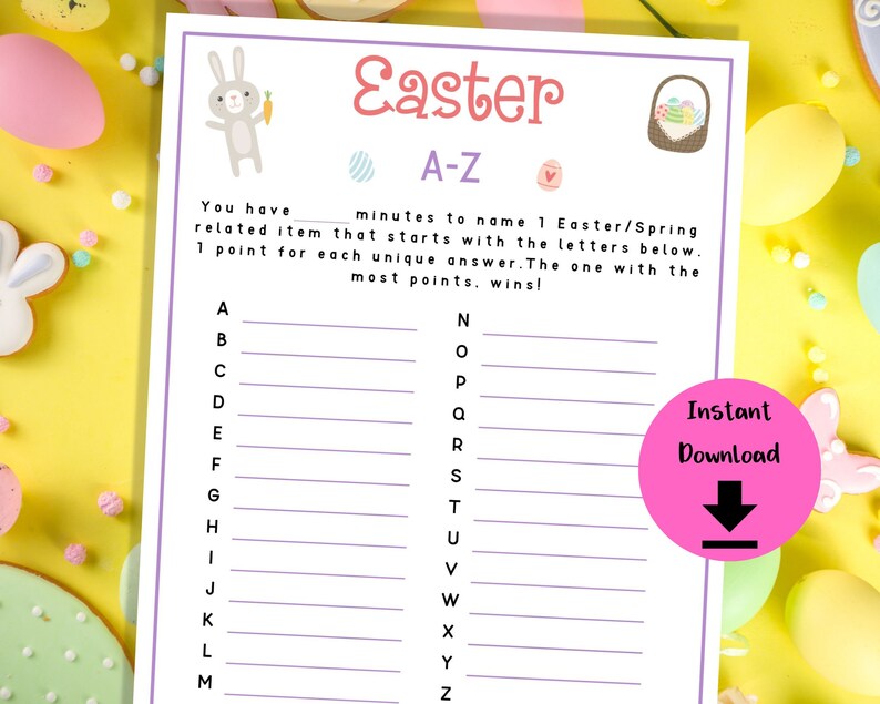 Easter Word Game - Easter A-z Game, Alphabet Game, Think Fast Game ...