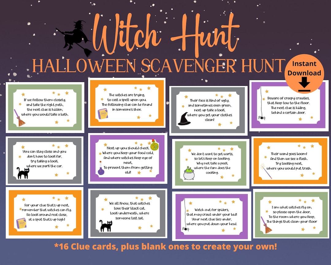 Halloween Scavenger Hunt - Witch Party Game, Witch Hunt Game for Kids ...