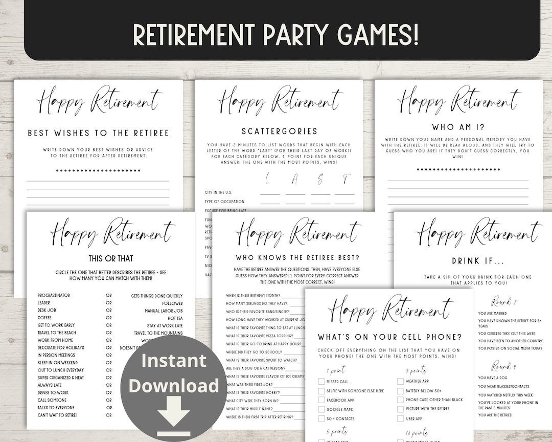 Retirement Party Games - Retirement Game Bundle, Retirement Party Ideas ...