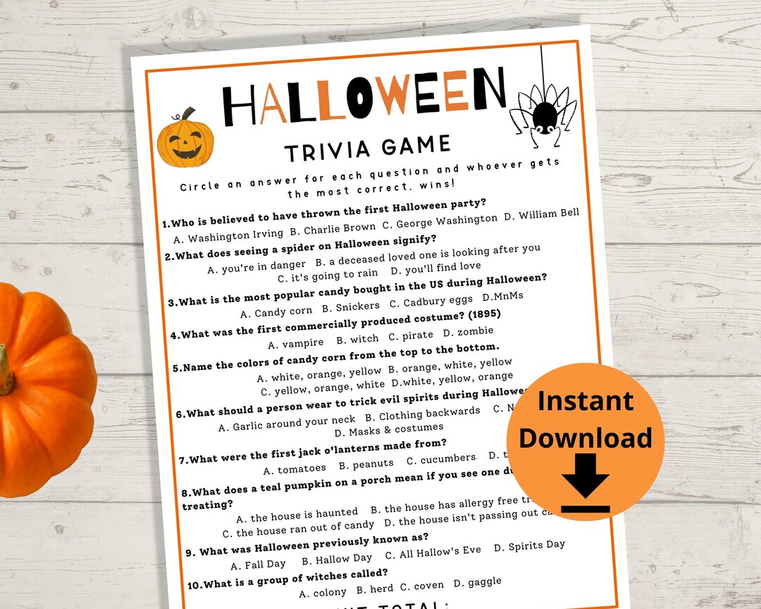 Halloween Trivia - Halloween Quiz, Halloween Party Game, Halloween ...