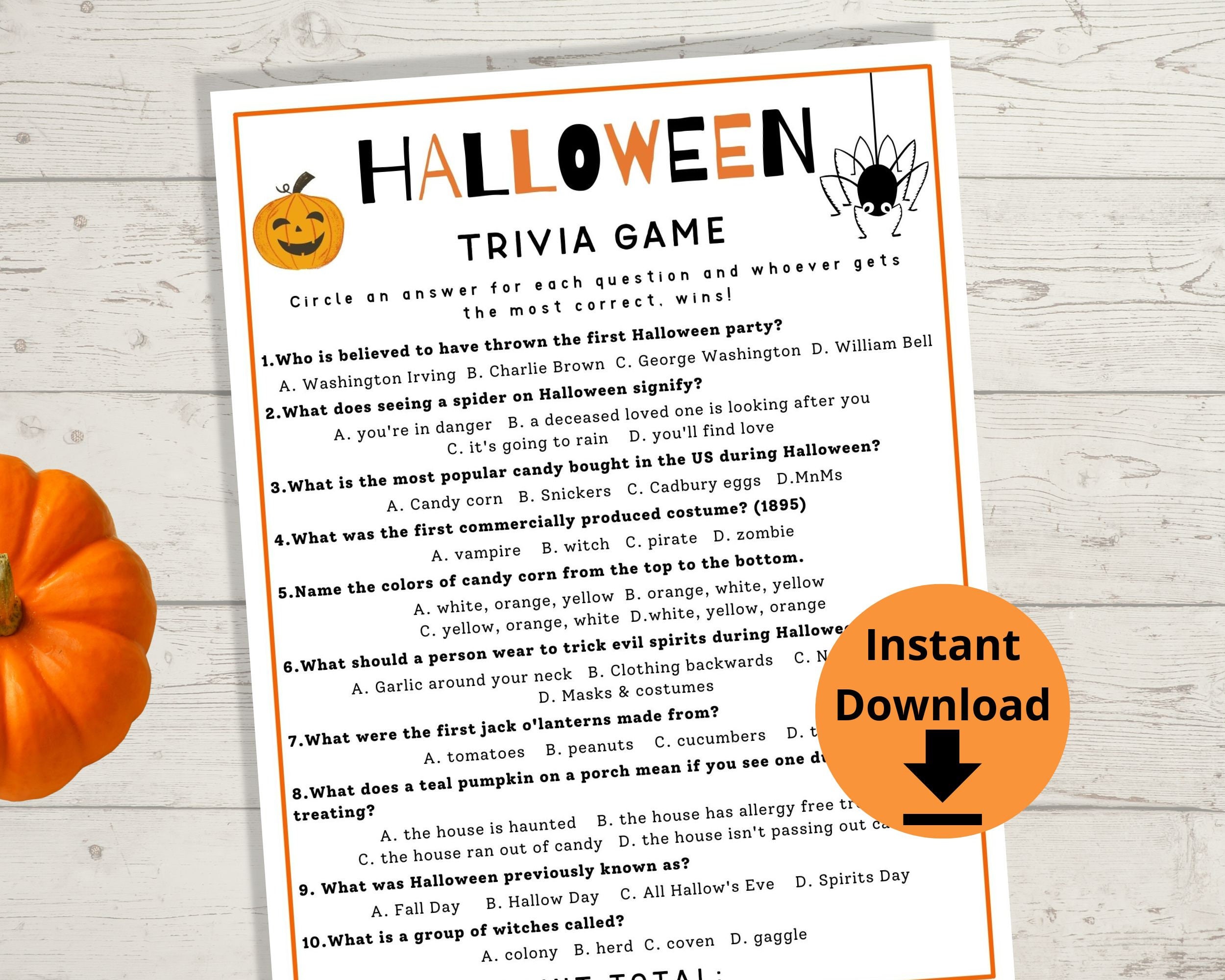 Halloween Trivia - Halloween Quiz, Halloween Party Game, Halloween ...