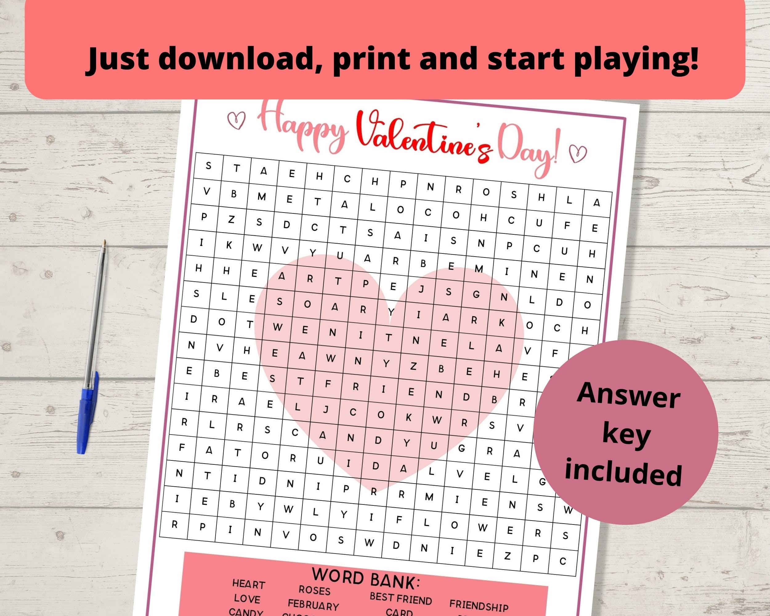 Valentine Word Search Game Valentine's Day Classroom - Etsy
