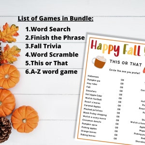 Fall Game Bundle - Autumn Games Bundle, Fall Activites for Kids and ...