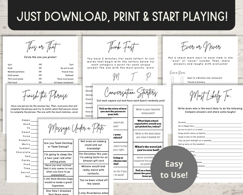 Dinner Party Games - Icebreaker Game, Adult Dinner Game, Message Under ...
