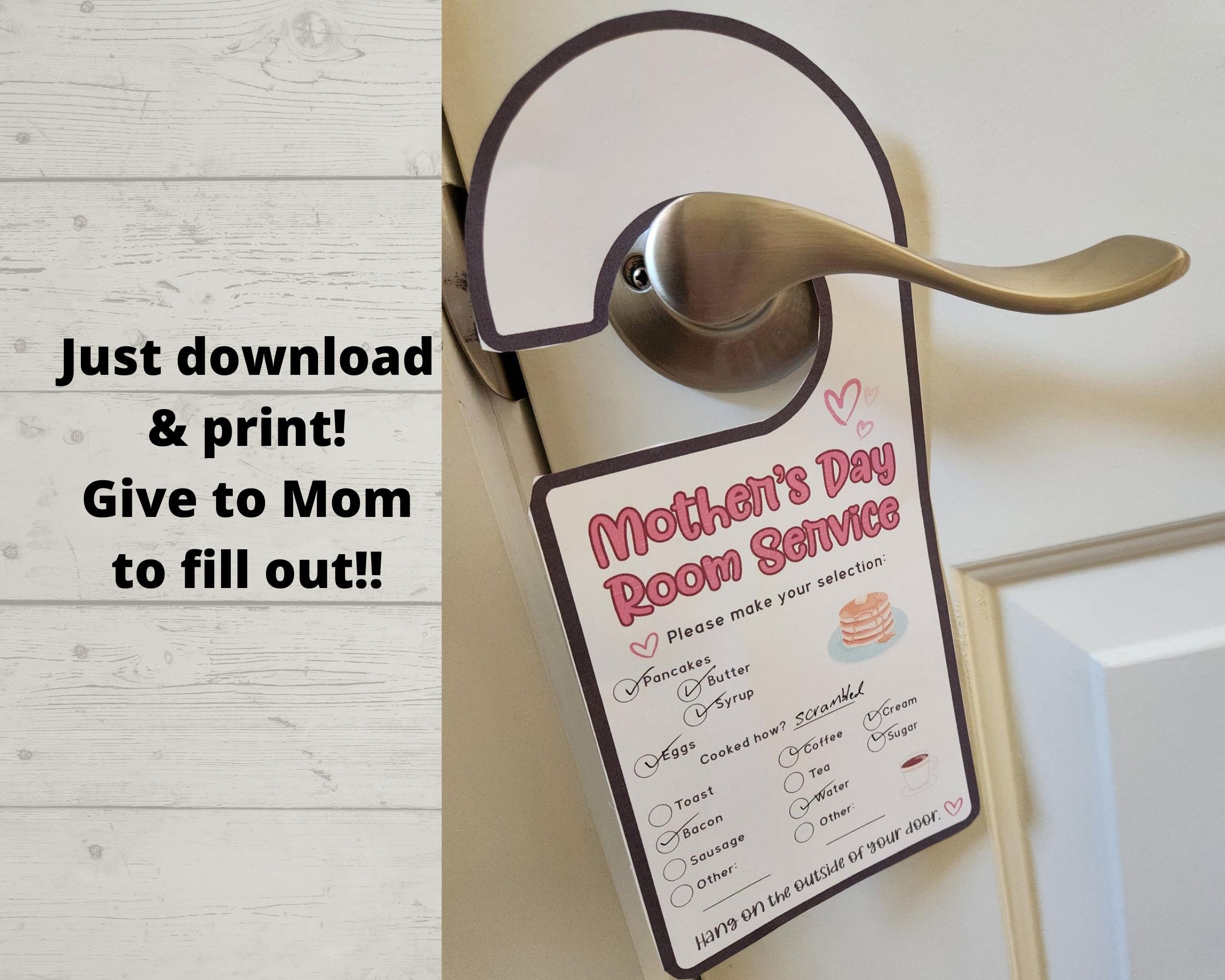 Mother's Day Room Service Door Tag, Breakfast in Bed, Mothers Day ...