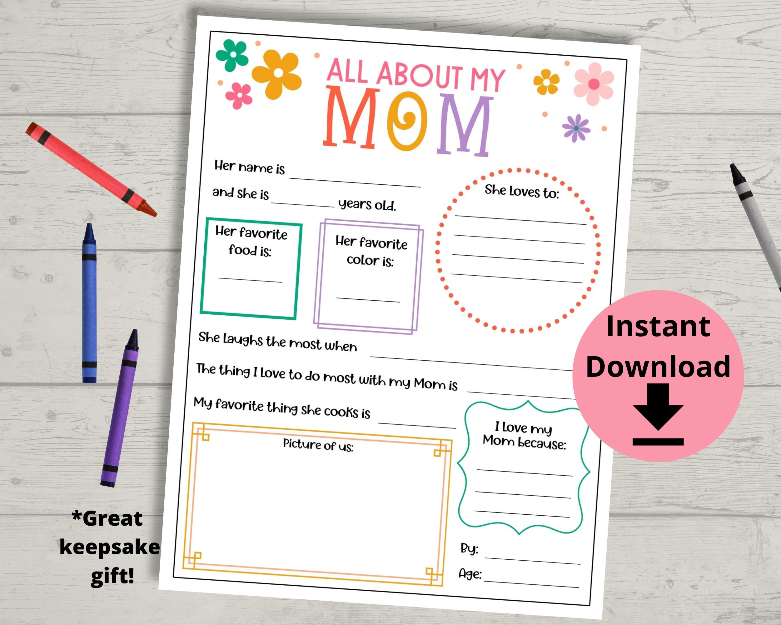 All About My Mom Kid Questionnaire, Mother's Day Keepsake, Mothers Day ...