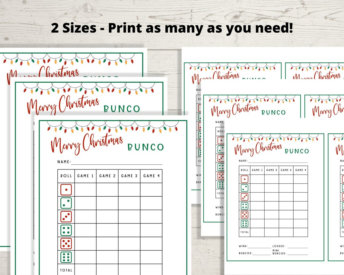 Christmas Bunco - Winter Bunco Score Cards, Printable Bunco Game, Merry ...
