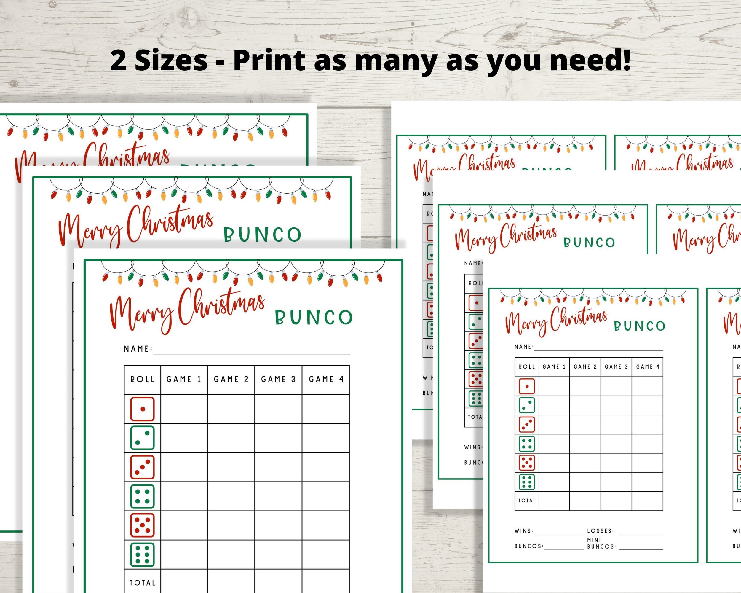 Christmas Bunco - Winter Bunco Score Cards, Printable Bunco Game, Merry ...