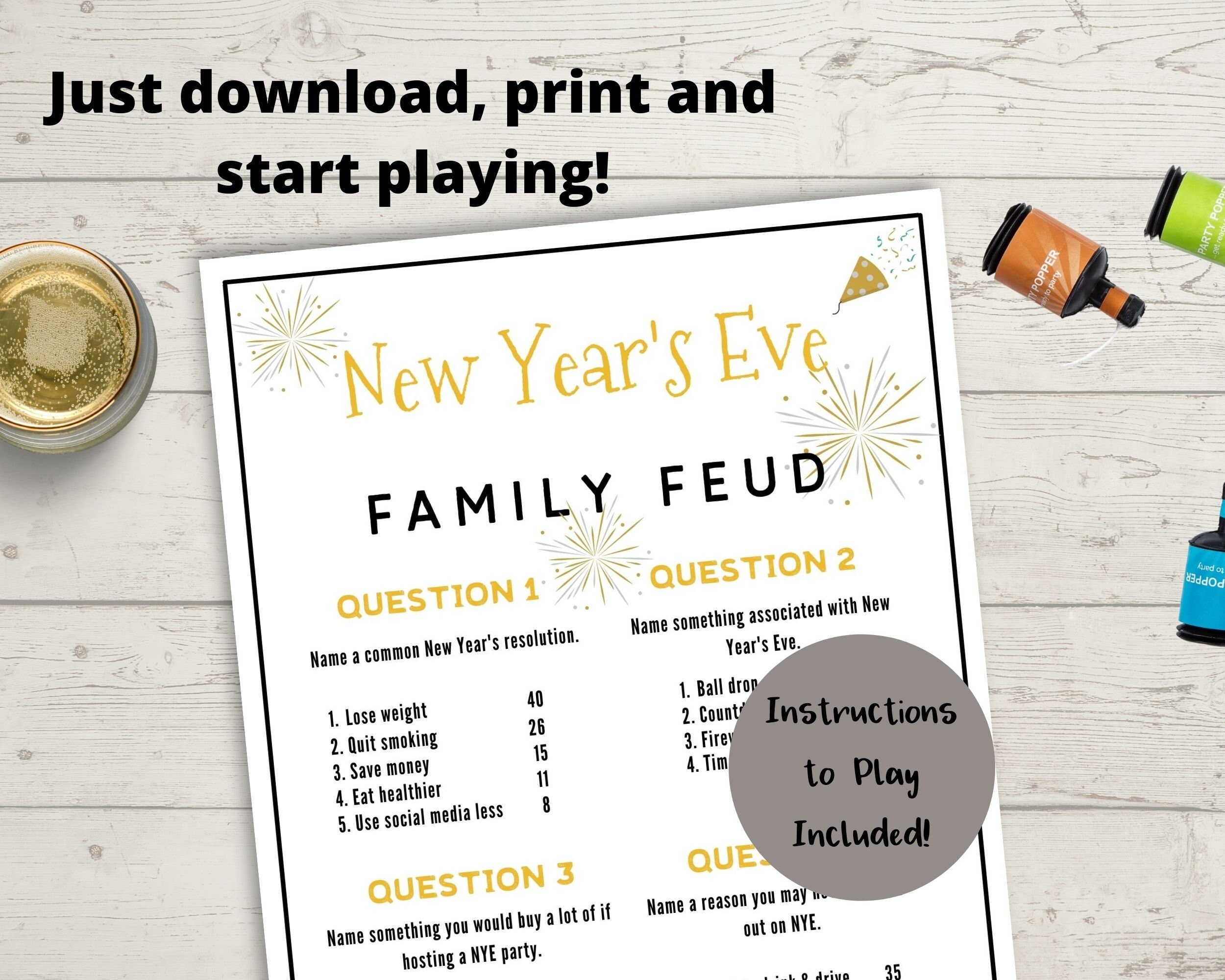 New Year's Eve Family Feud Game - NYE Printable Family Game, New Years ...