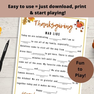 Thanksgiving Mad Libs Game - Children's Thanksgiving Party Game, Kids ...