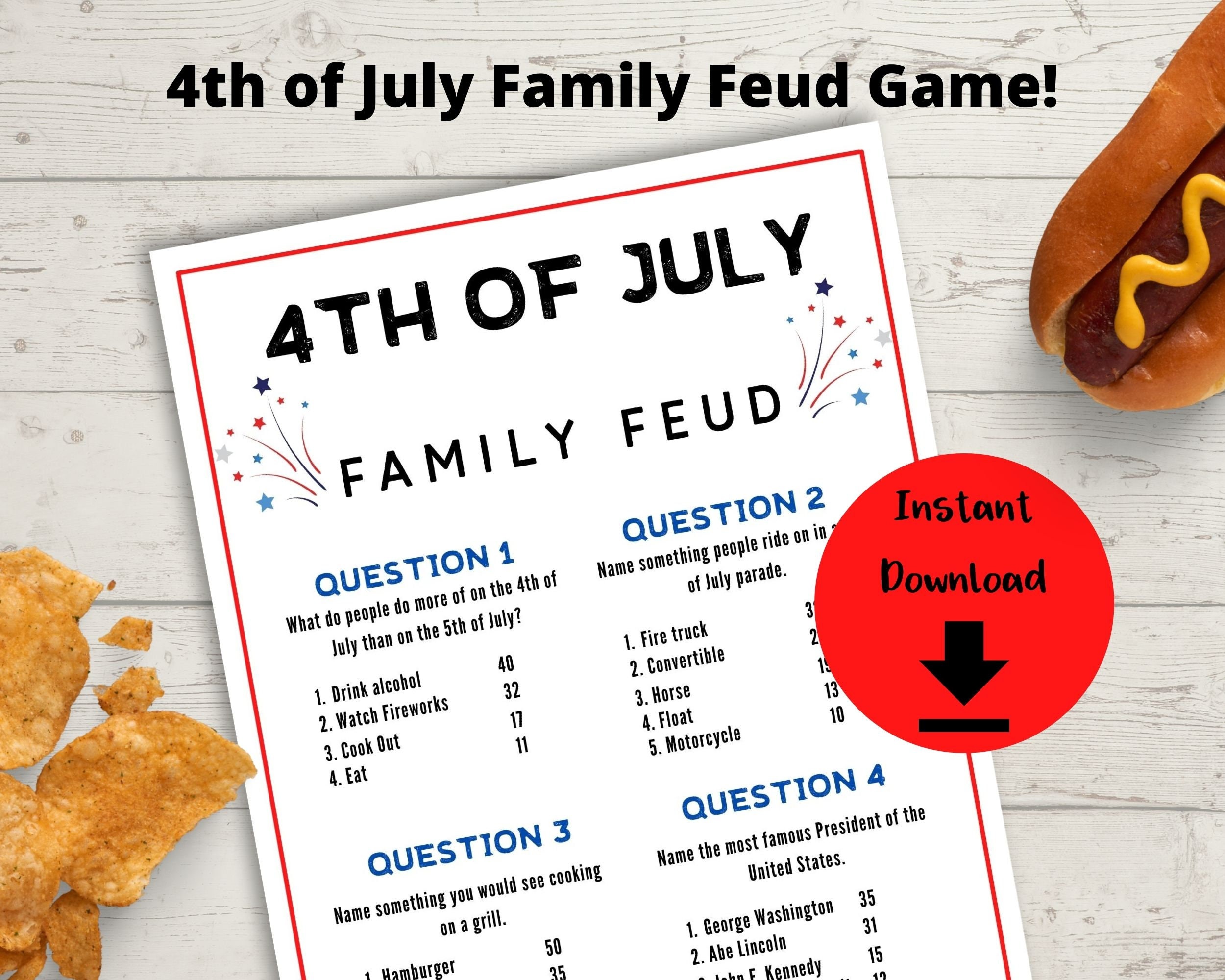 4th of July Family Feud Trivia Game - 4th of July Games, Fourth of July ...