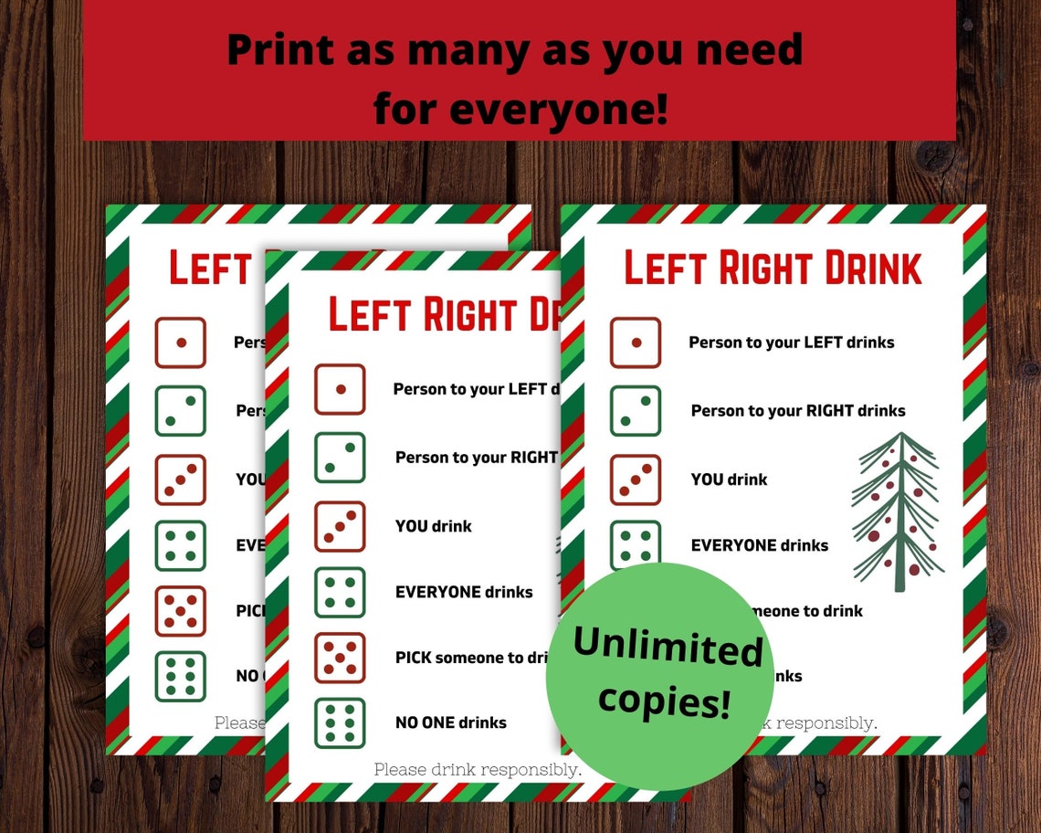 Christmas Party Drunk Dice Game Left Right Drink Adult - Etsy