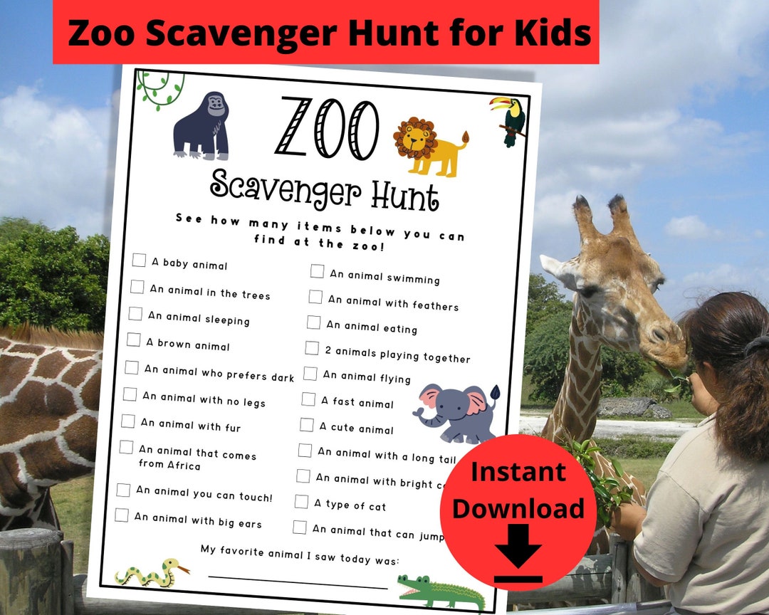 Zoo Scavenger Hunt - Zoo Treasure Hunt, Zoo Games, Zoo Hunt for Kids ...