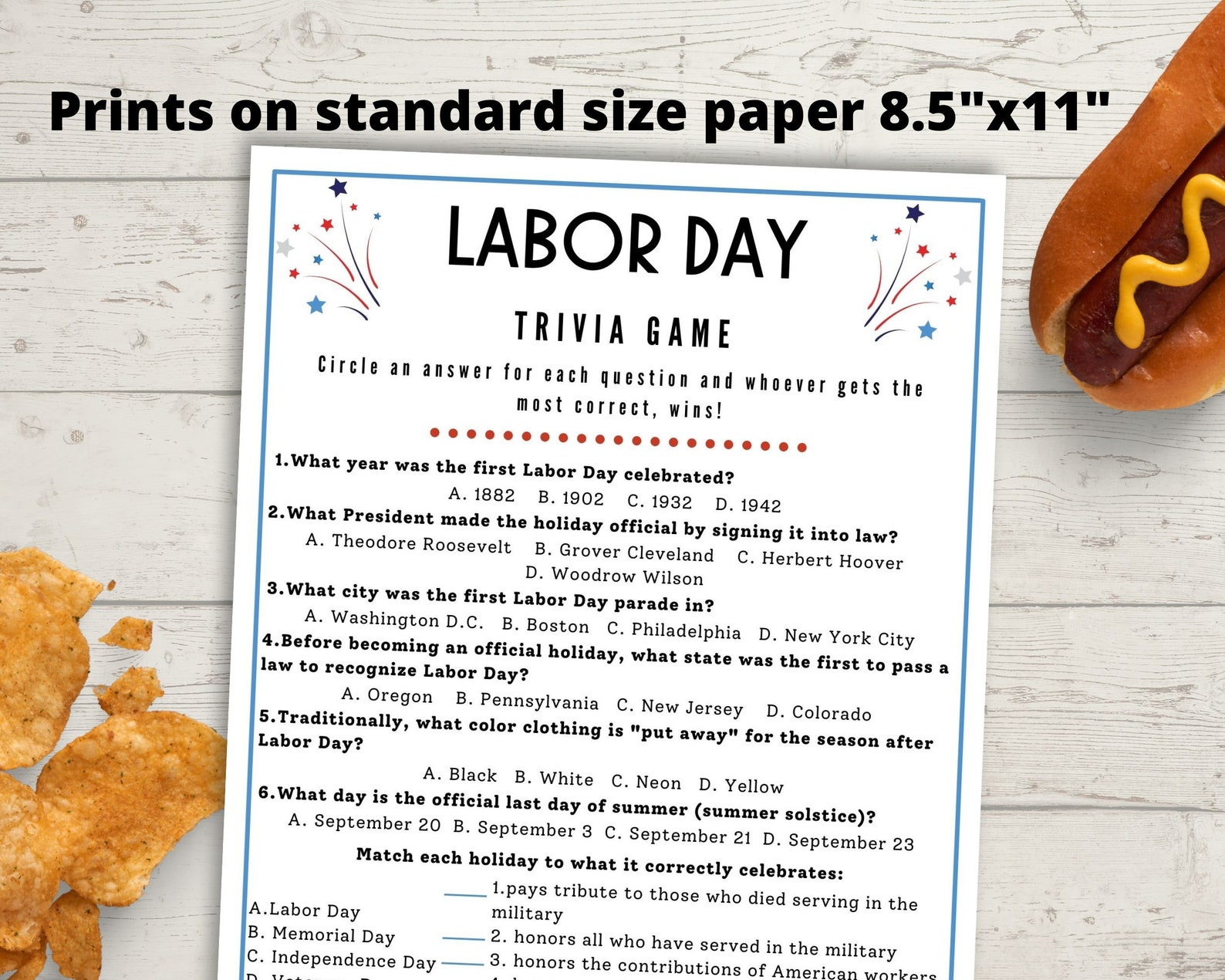 Labor Day Trivia Game - Labor Day Games, Labor Day Quiz - Etsy
