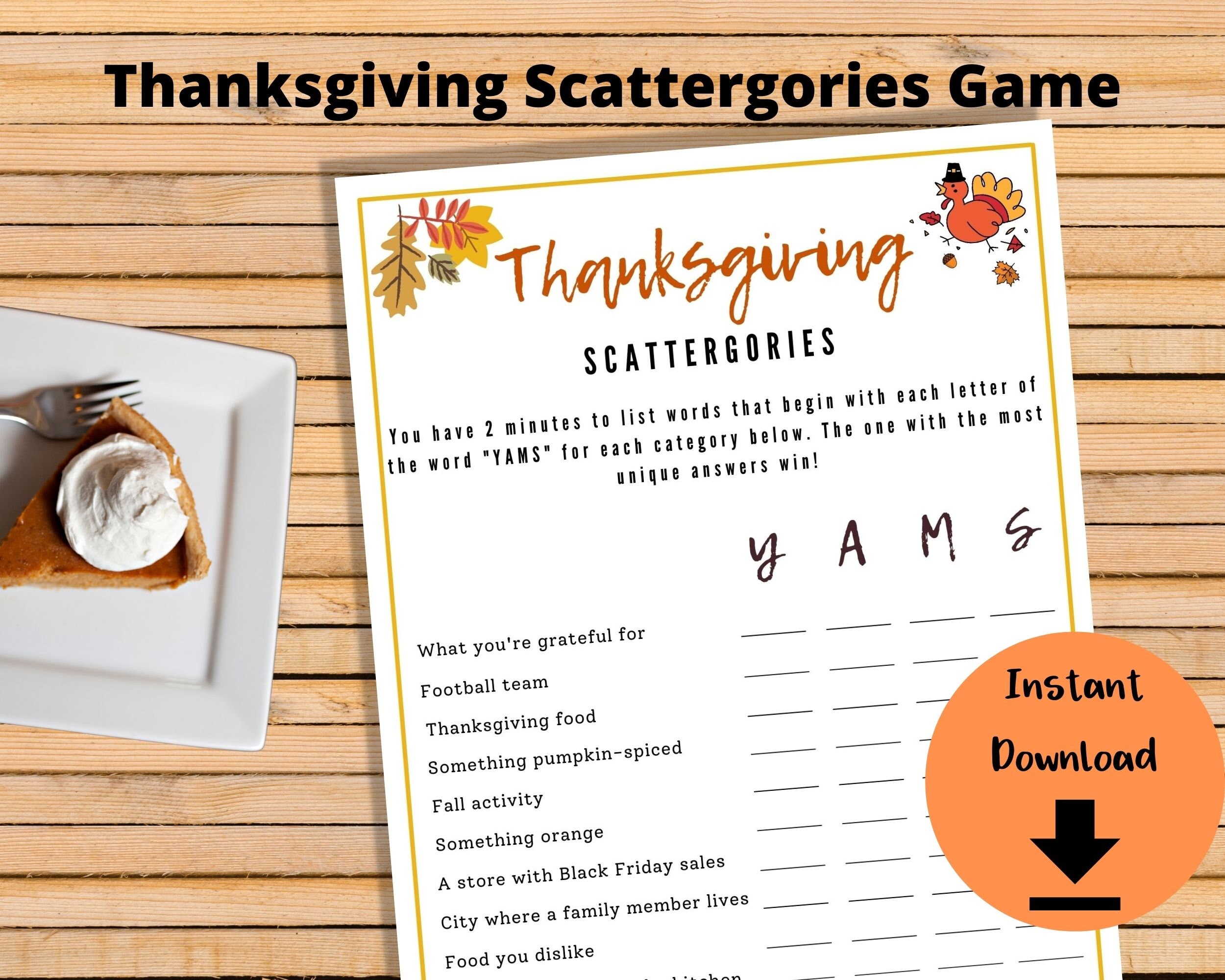 Thanksgiving Scattergories Game - Think Fast Game, Thanksgiving Party ...