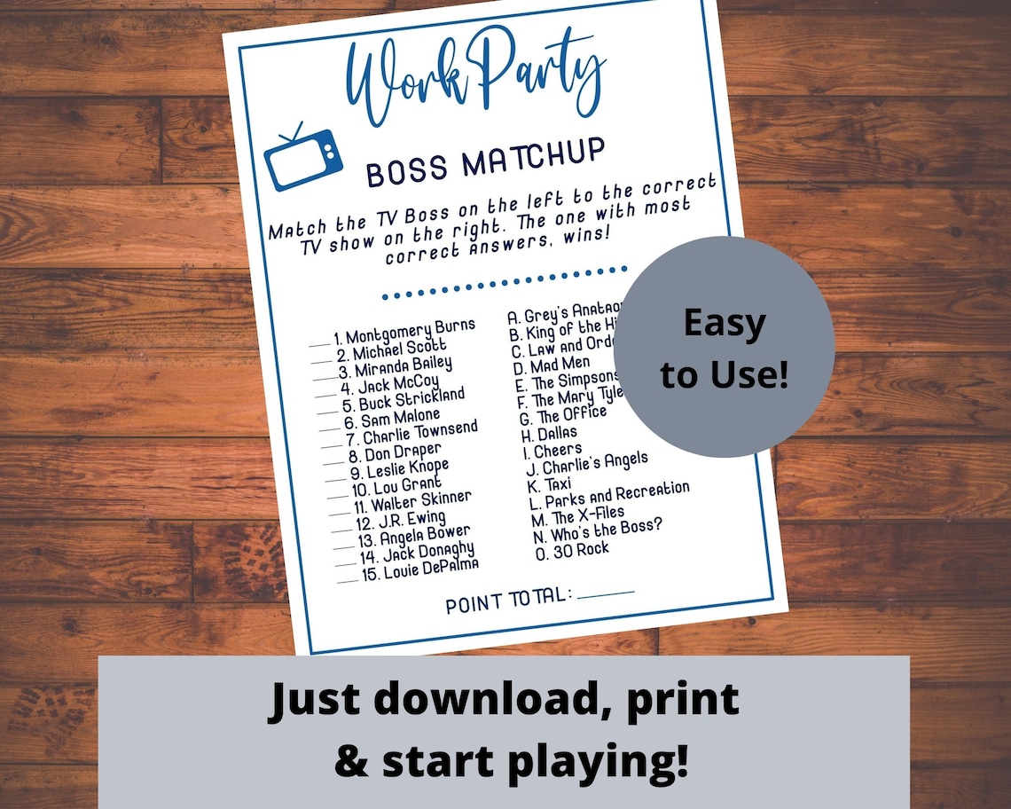 Work Party Game Boss Match up Office Party Printable - Etsy