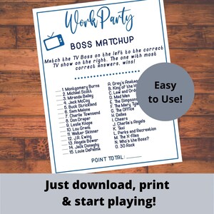 Work Party Game Boss Match up - Office Party Printable, Boss's Day ...