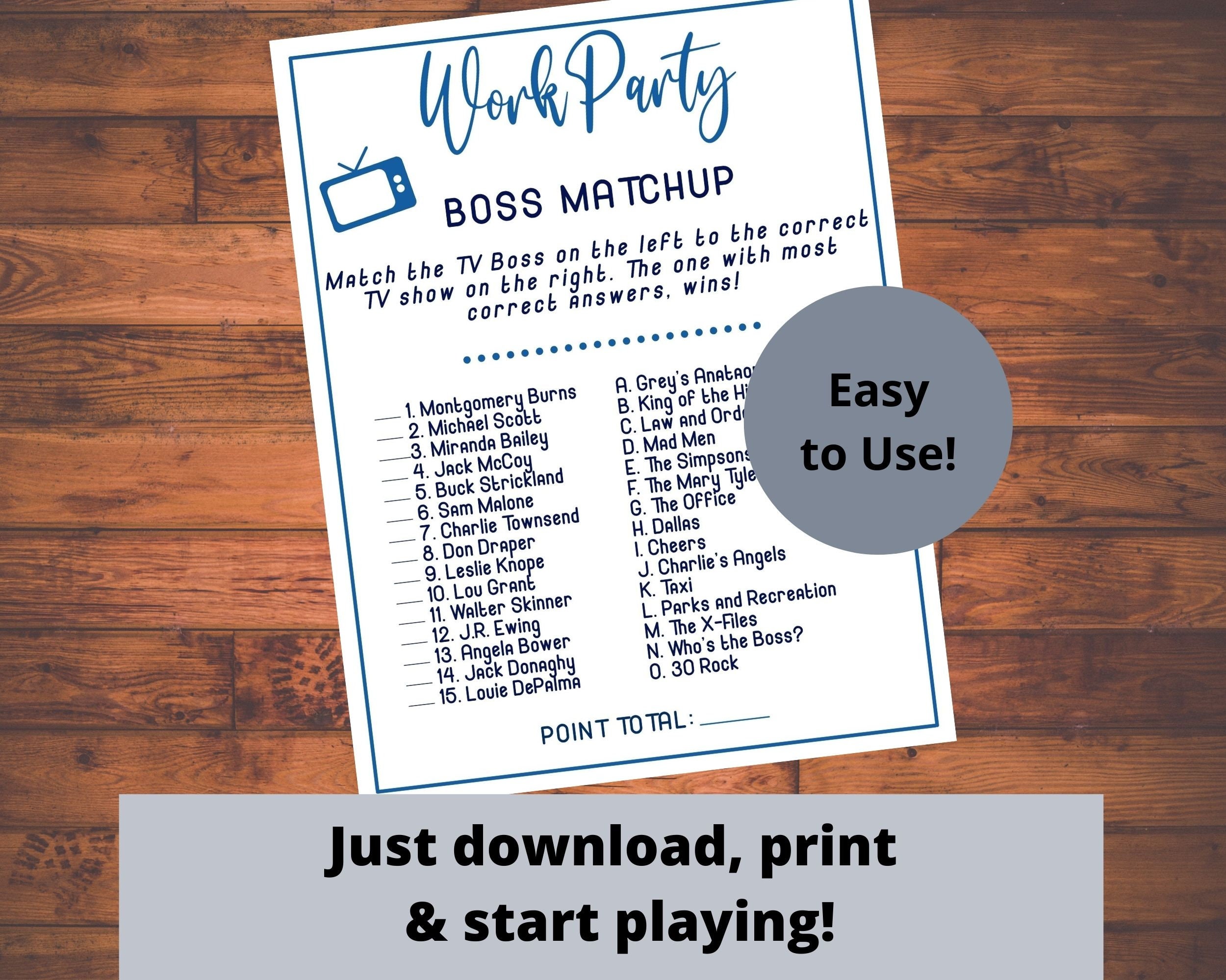 Work Party Game Boss Match up - Office Party Printable, Boss's Day ...