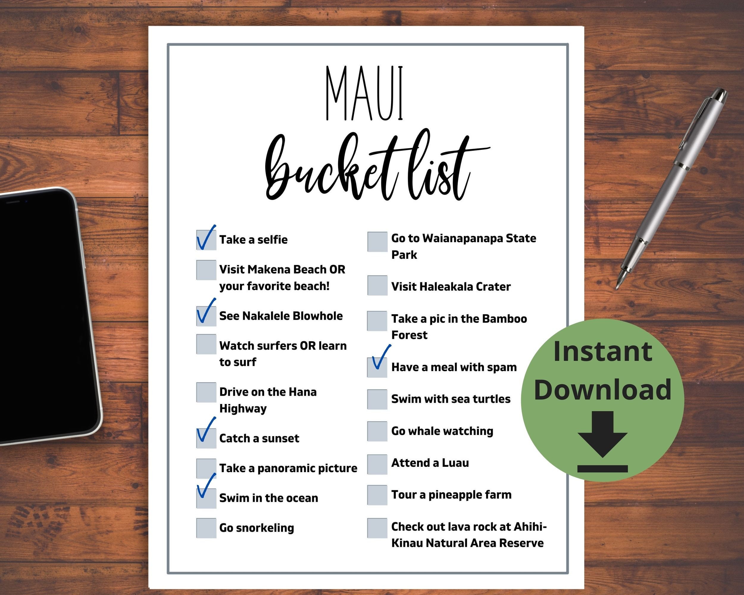 Maui Bucket List Printable - Maui Hawaii Vacation Check List - Etsy