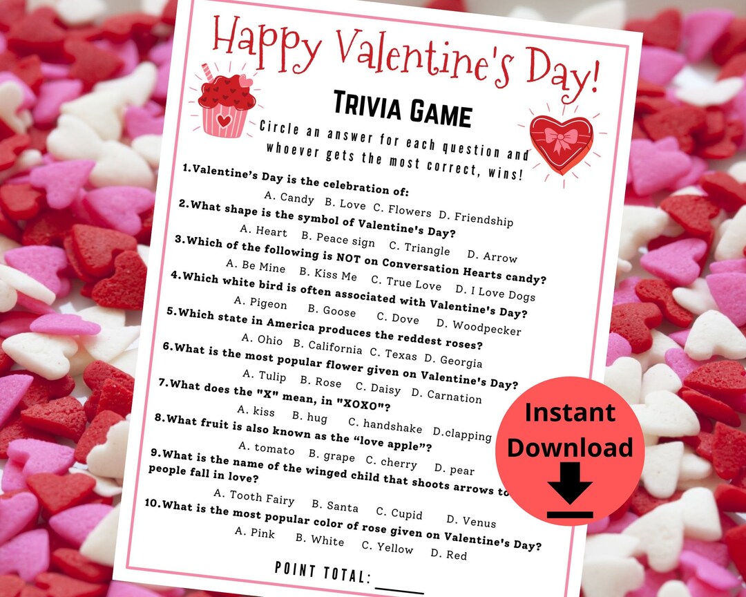 Valentine Trivia Game - Valentines Trivia, Valentine Party Game ...