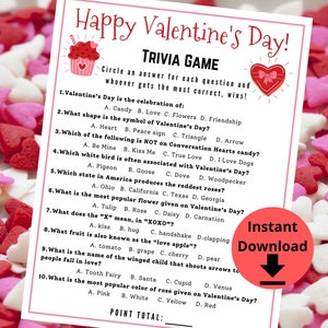 Valentine Trivia Game - Valentines Trivia, Valentine Party Game ...