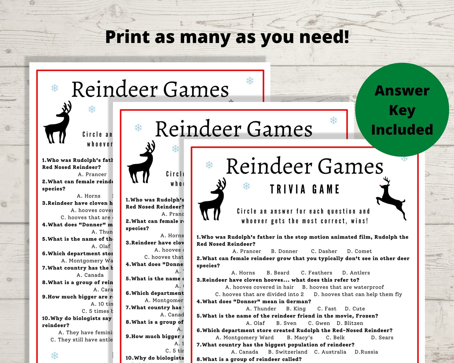 Reindeer Games Trivia - Christmas Trivia Game, Kids Christmas Game ...