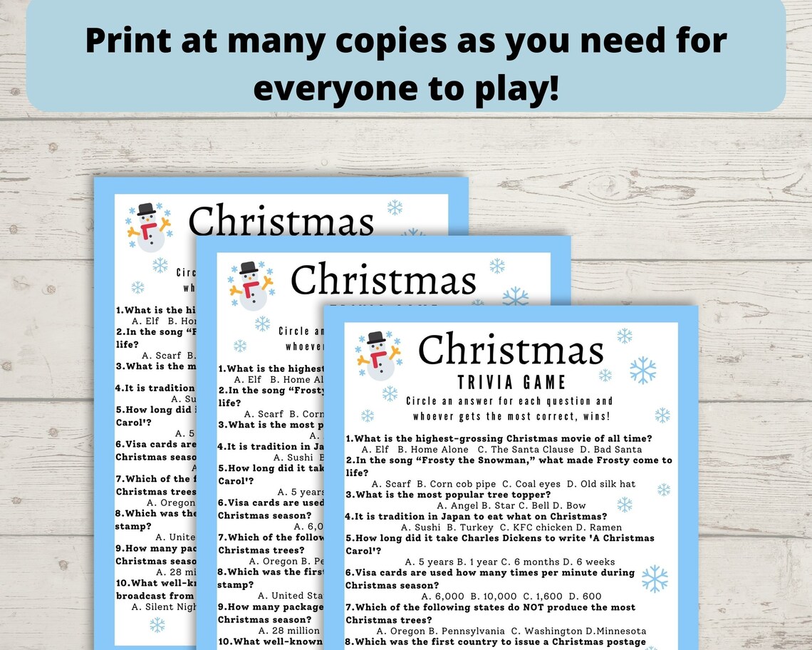 Christmas Trivia Game Printable Christmas Party Game, Holiday Party ...