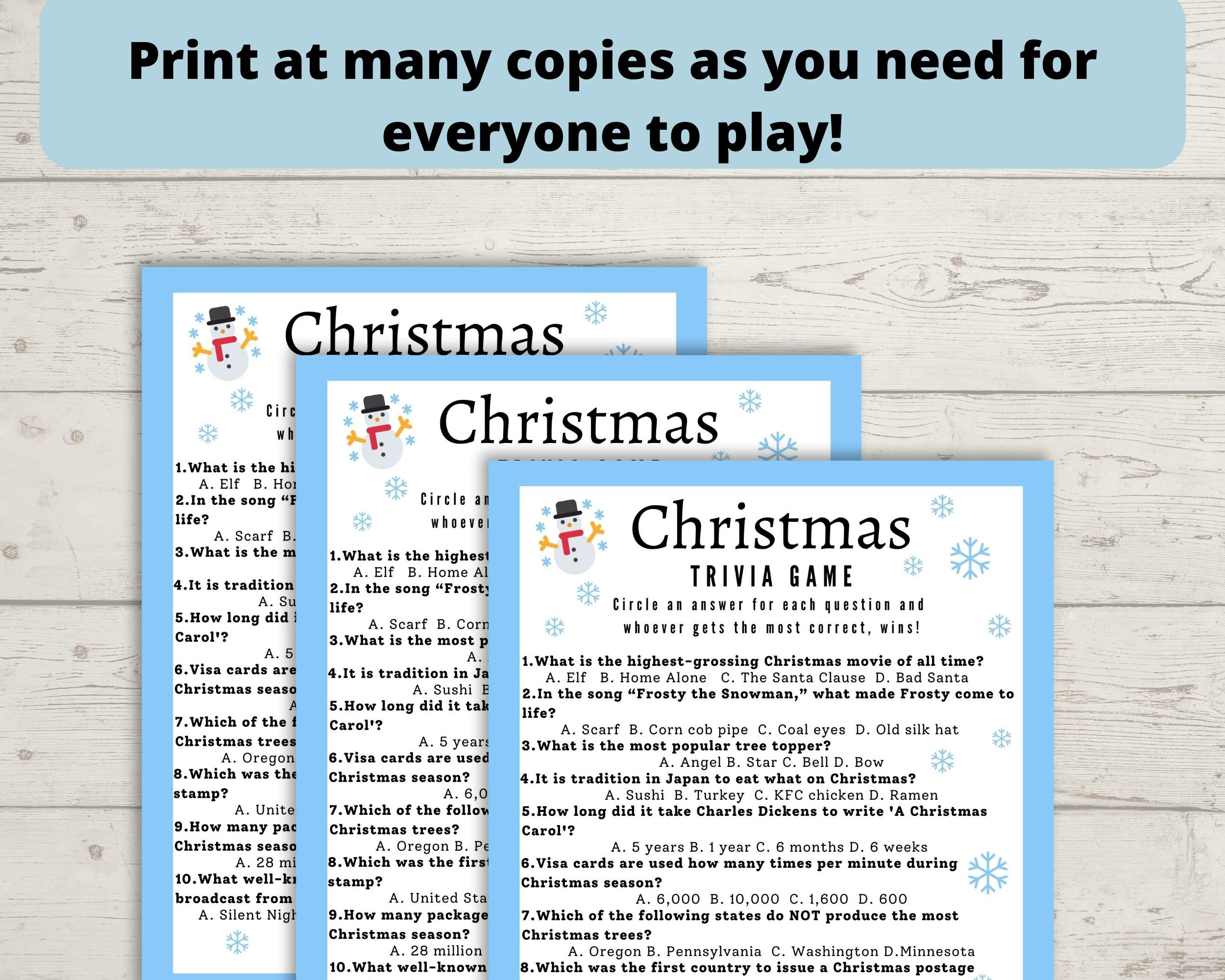 Christmas Trivia Game Printable Christmas Party Game, Holiday Party ...